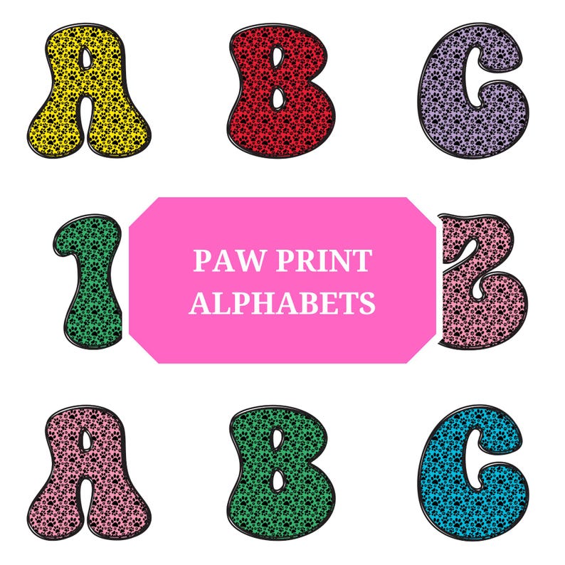 Paw Print Doodle Alphabet Bundle, PNG Sublimation (digital Download) - Etsy