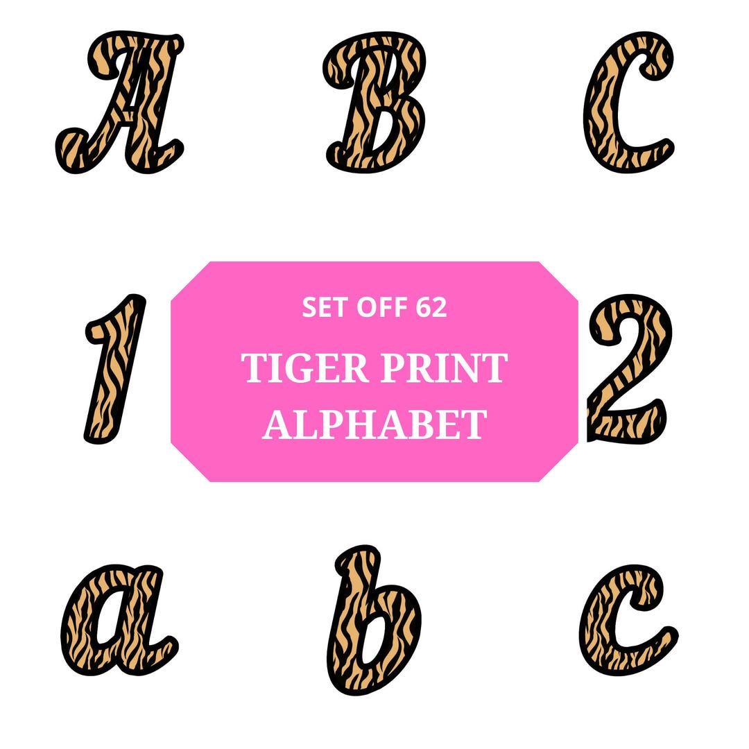 Tiger Print Alphabet for Sublimation, Birthday Card Elements, Digital ...