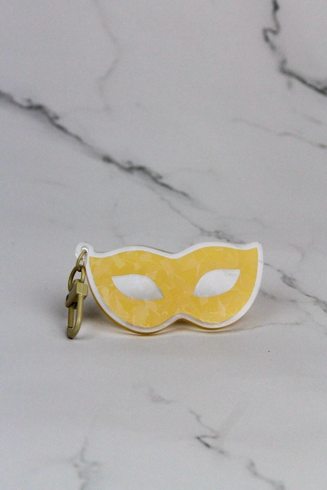 Yellow Masquerade Mask Acrylic Keychain, Holographic Broken Glass Front ...