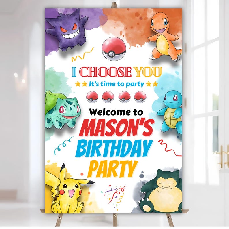 Editable Pokemon Birthday Welcome Sign Template, Pikachu Sign Board ...