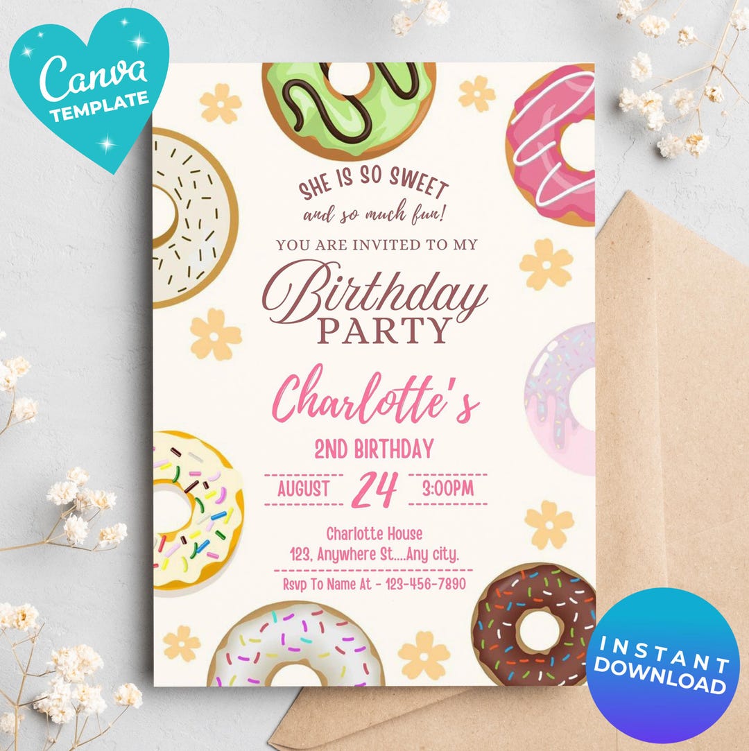 Editable Donut Birthday Invitation Donut Birthday Invite Sweet ...