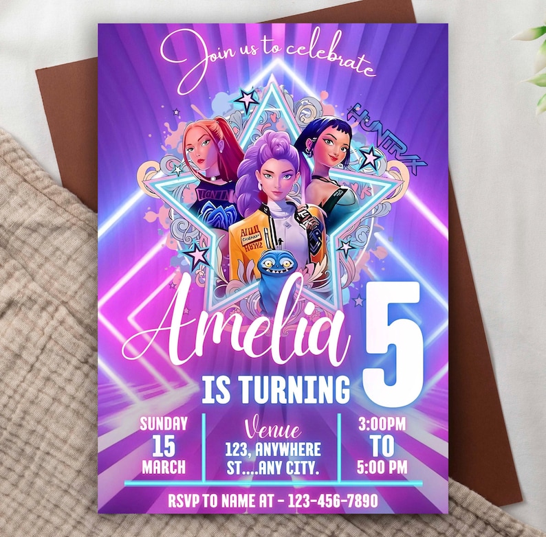 K-pop Demon Hunters Birthday Invitation, K-pop Birthday Template, Kpop ...