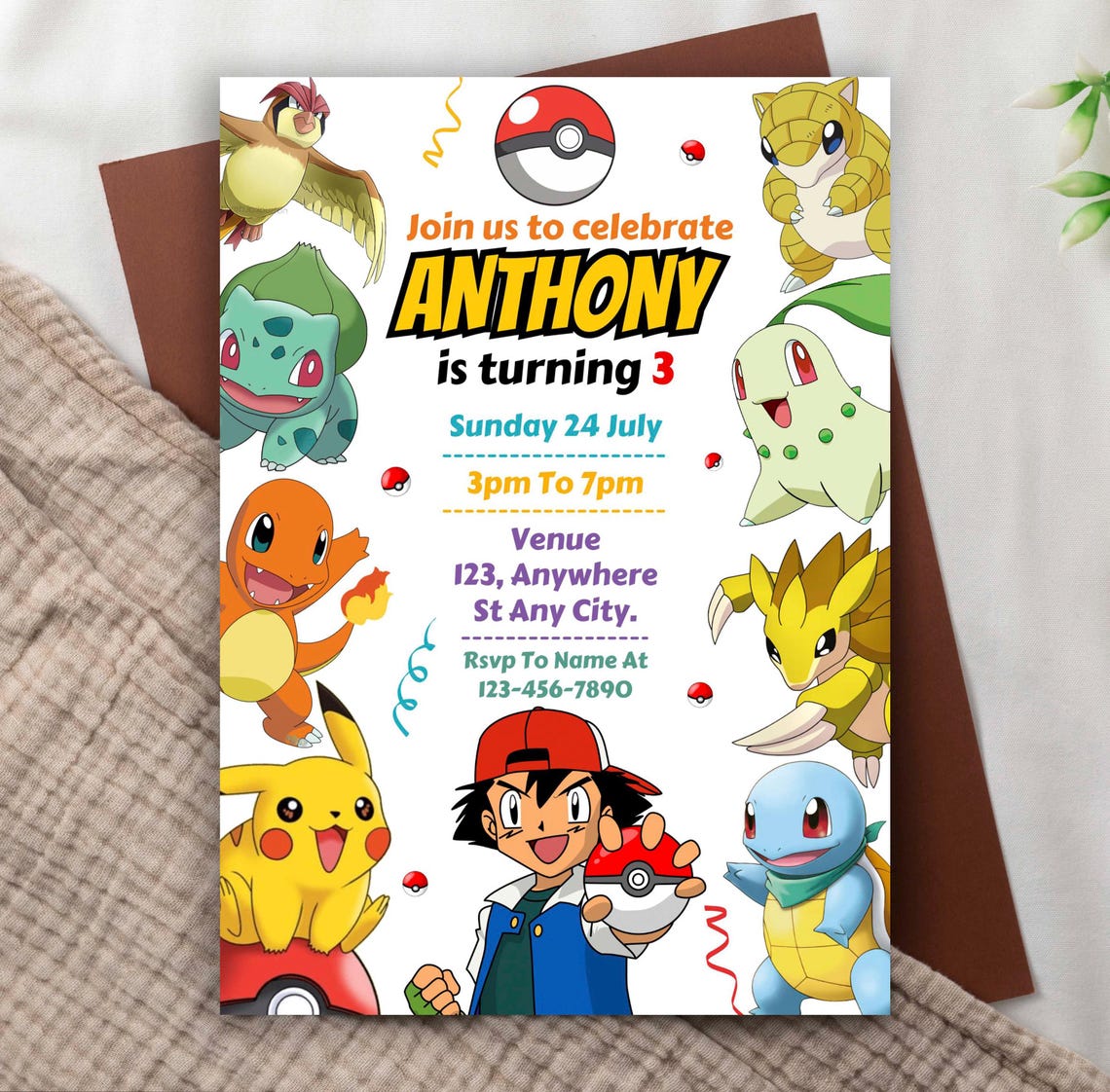 Editable Poke Birthday Invitation | Pika Digital Birthday Invitation ...