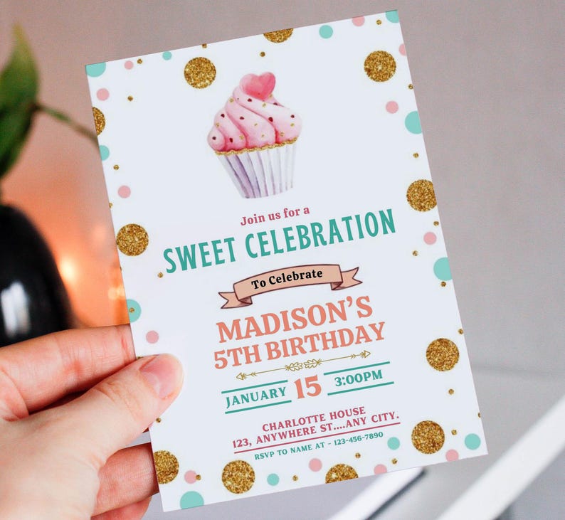 Editable Cupcake Birthday Invitation | Cupcake Party Invitation ...