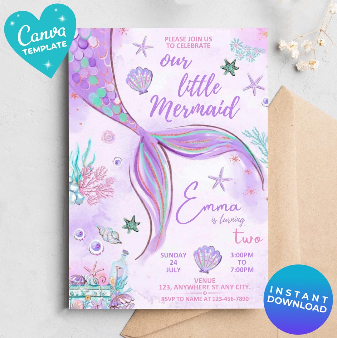 Editable Mermaid Tail Birthday Invitation Under the Sea Invitation ...