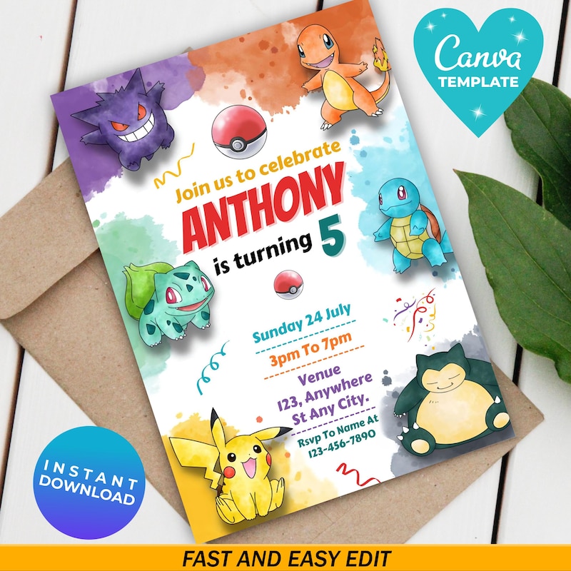Pokemons Invitations - Etsy
