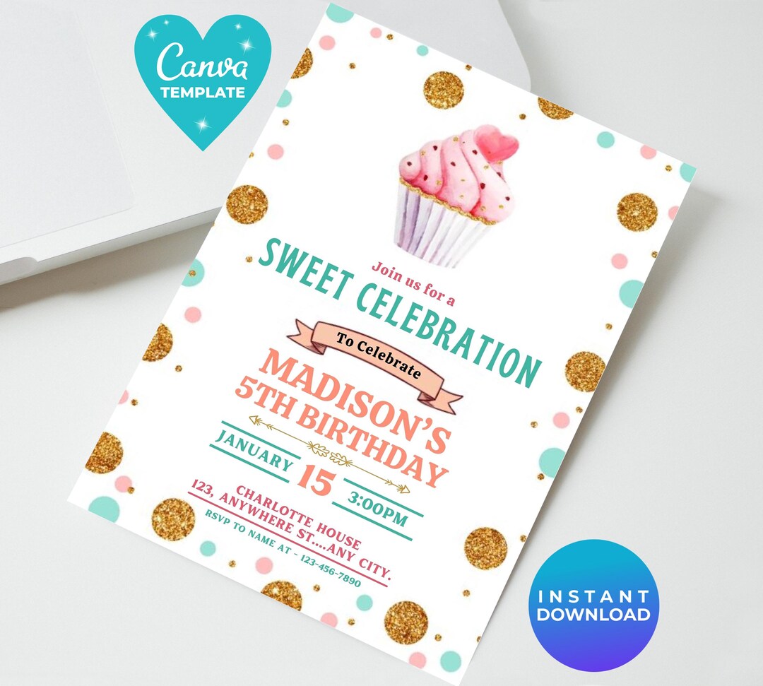 Editable Cupcake Birthday Invitation | Cupcake Party Invitation ...