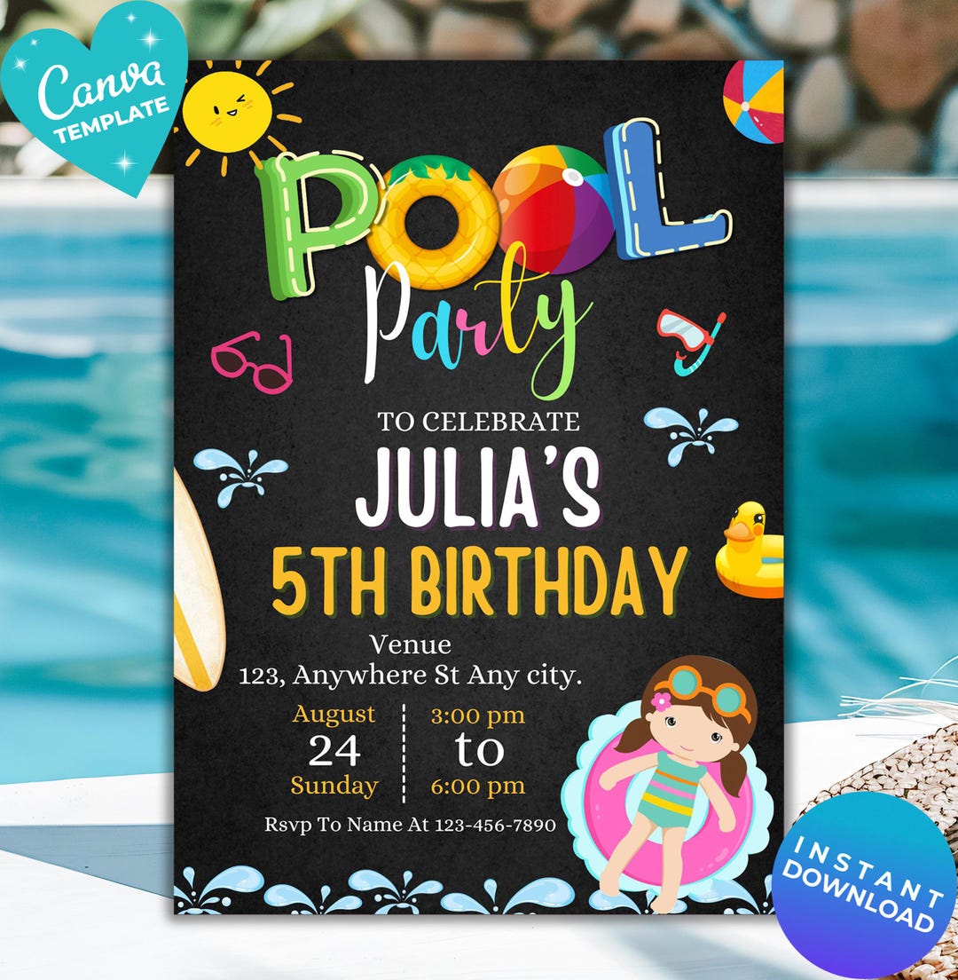 Editable Pool Party Birthday Invitation Kids Pool Party Kids Swimming ...