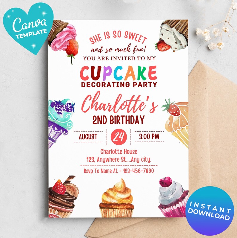 Editable Cupcake Decorating Birthday Invitation | Girls Birthday ...