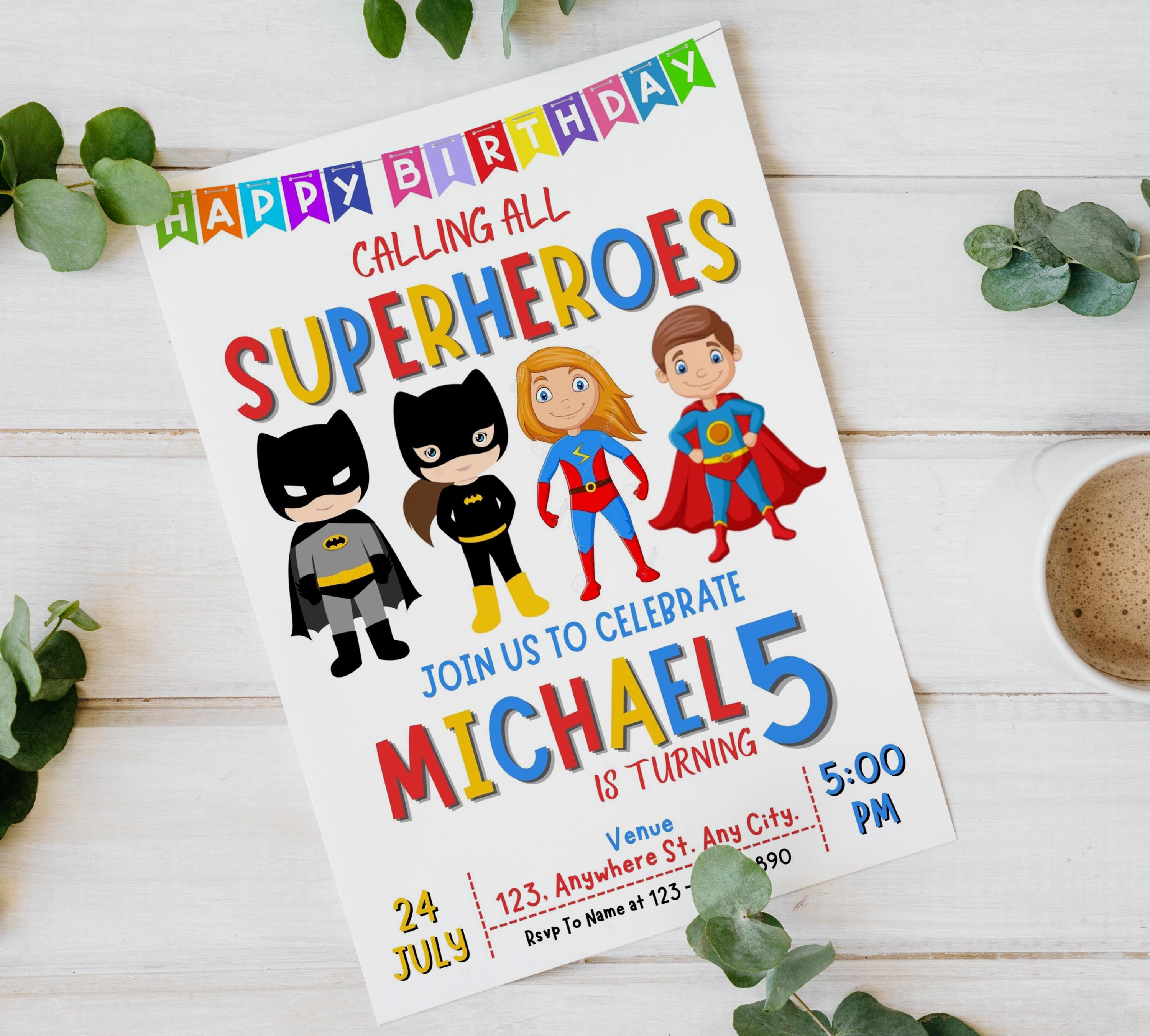 Editable Superheroes Birthday Invitation | Superheroes Party Invite for ...