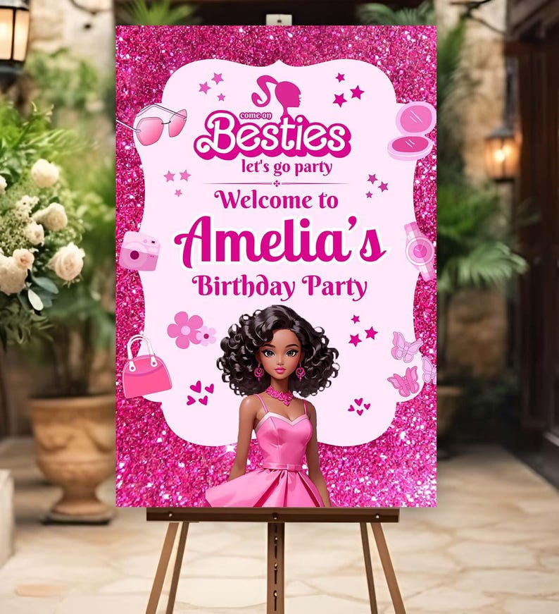 Editable Black Fashion Doll Welcome Sign Template | Black Doll Party ...
