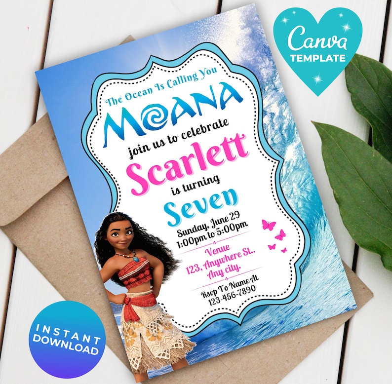 Moana Birthday Invitation | Ocean Girl Editable Digital Invite for ...
