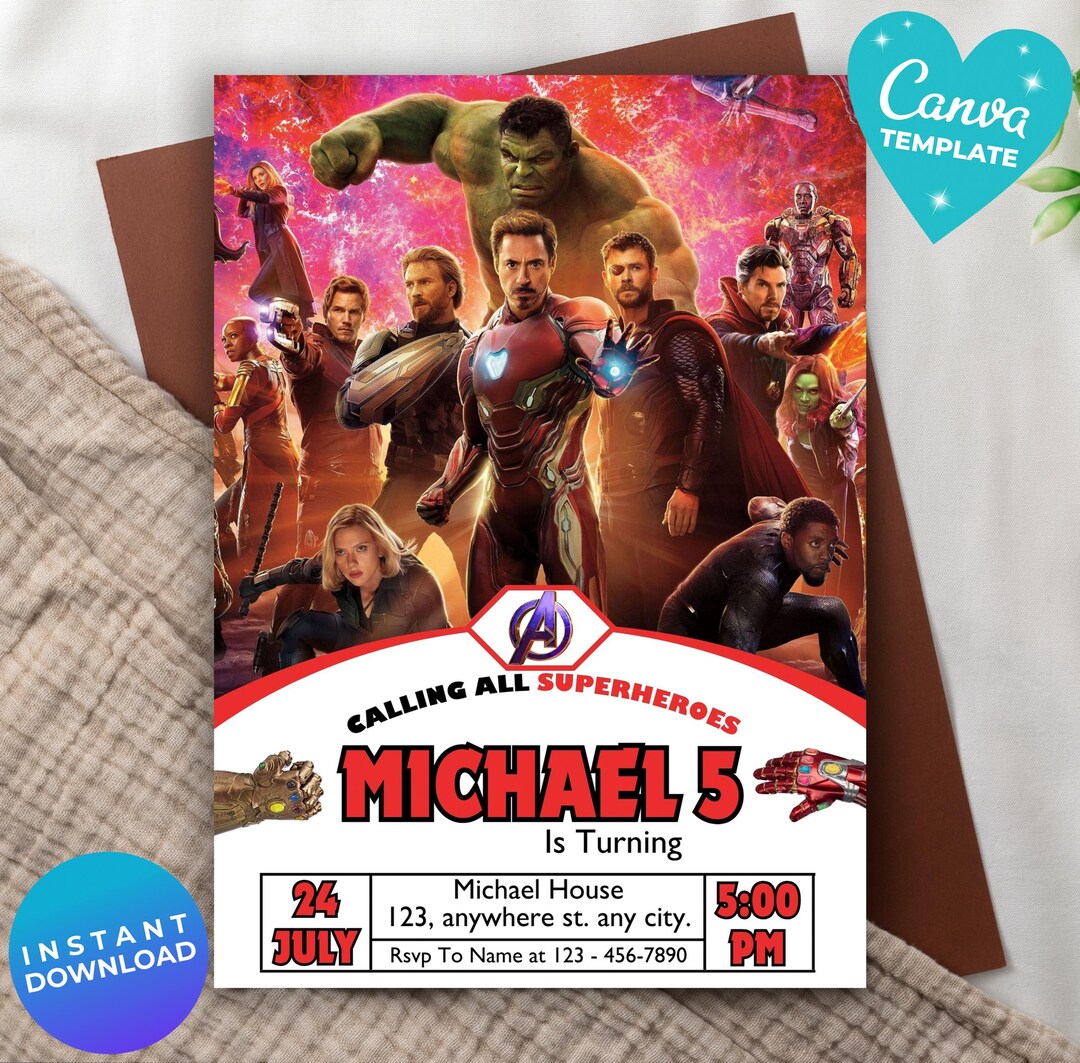 Editable Avengers Birthday Invitation | Avengers Superhero Birthday ...