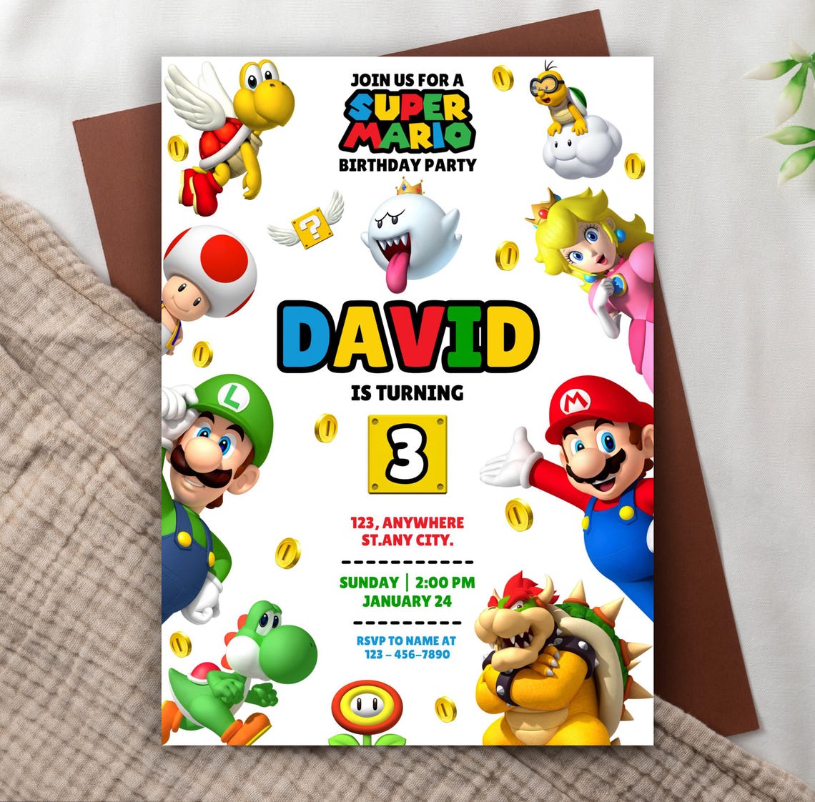 Editable Super Mario Invitation, Mario Bros Birthday Invitation ...