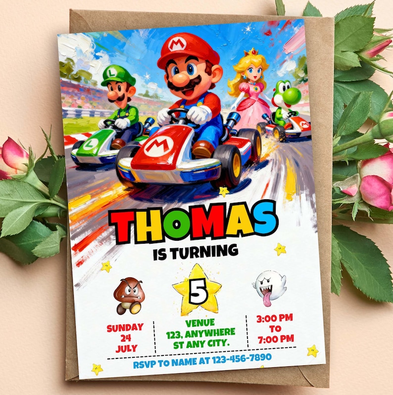 Super Mario Kart Birthday Invitation, Editable Mario Race Party Invite ...