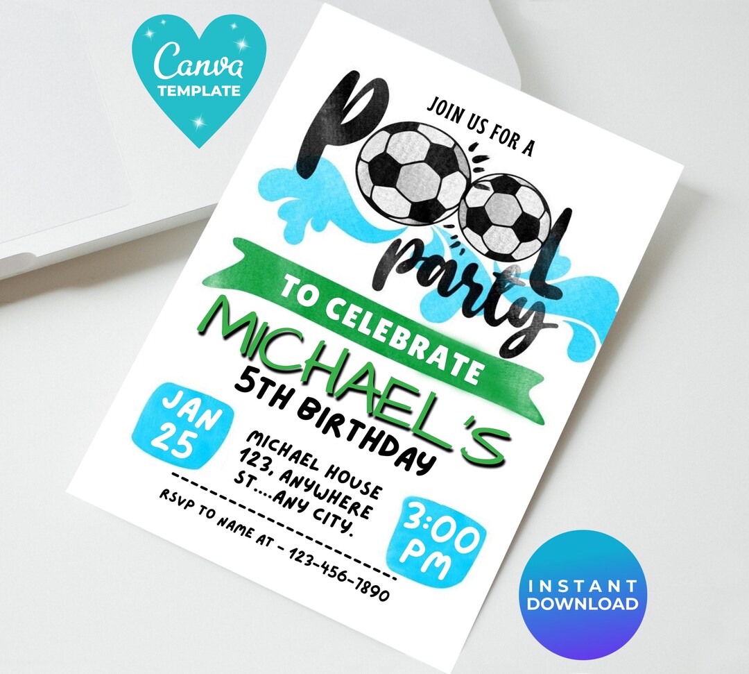 Editable Football Pool Party Birthday Invitation | Football Party ...