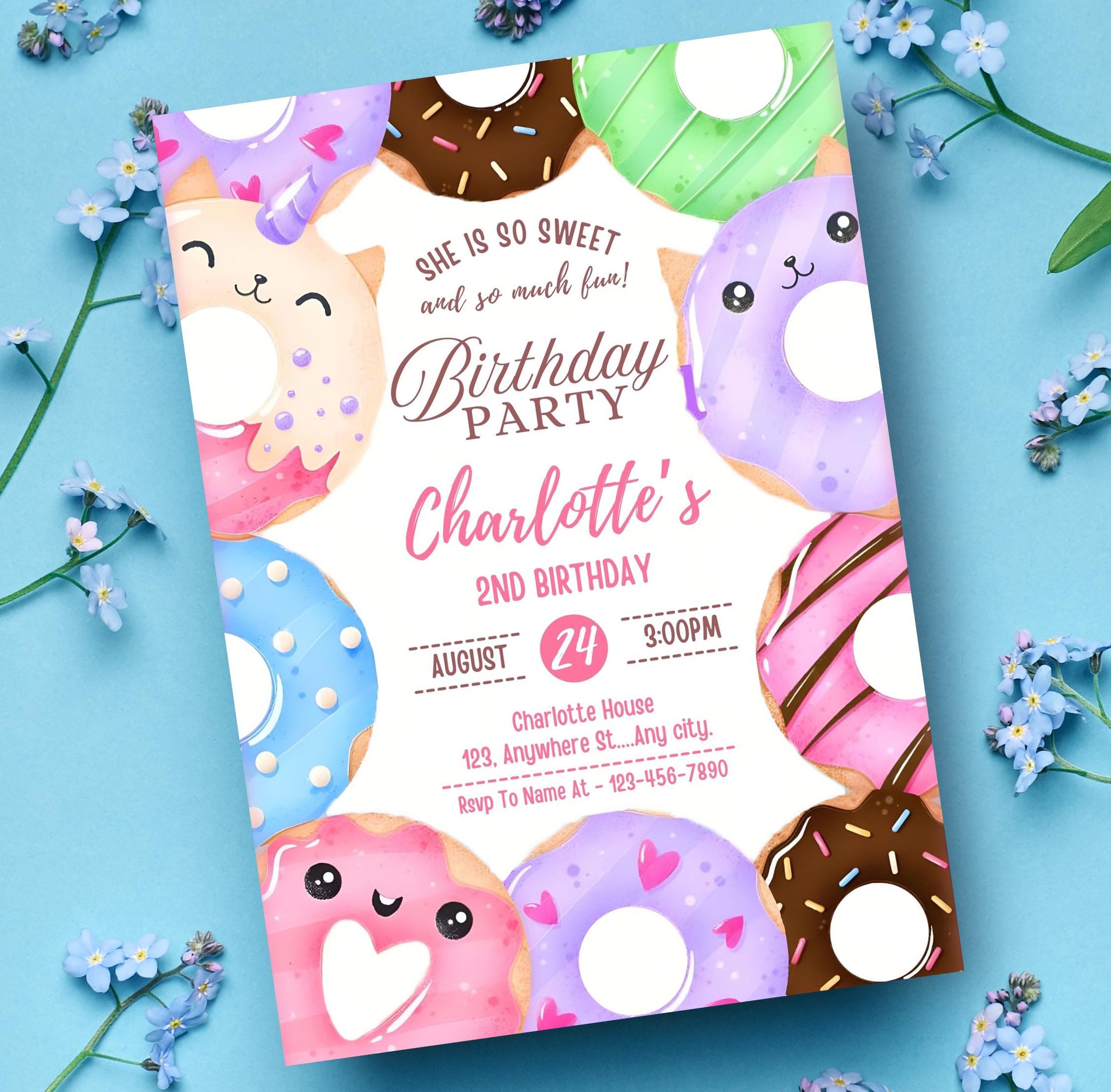 Editable Donut Birthday Invitation | Sweet Celebration Template | She’s ...
