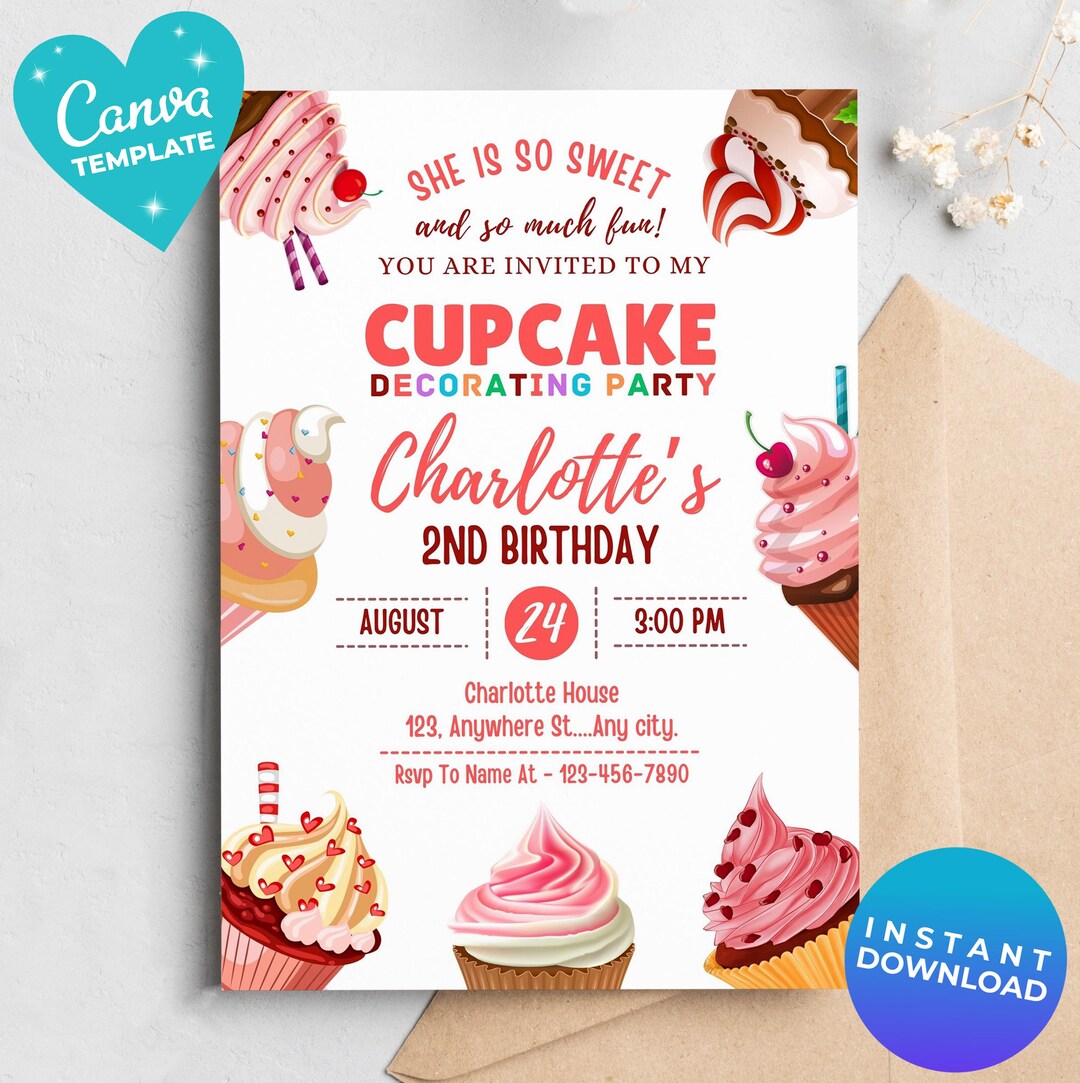 Editable Cupcake Birthday Invitation | Cupcake Party Invitation ...