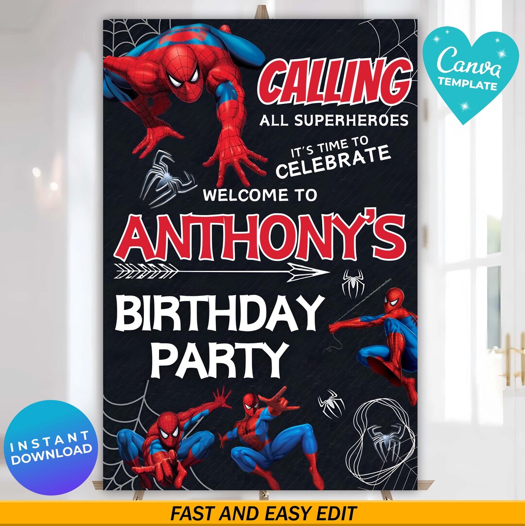 Editable Spiderman Birthday Welcome Sign Template, Spidey Sign Board ...