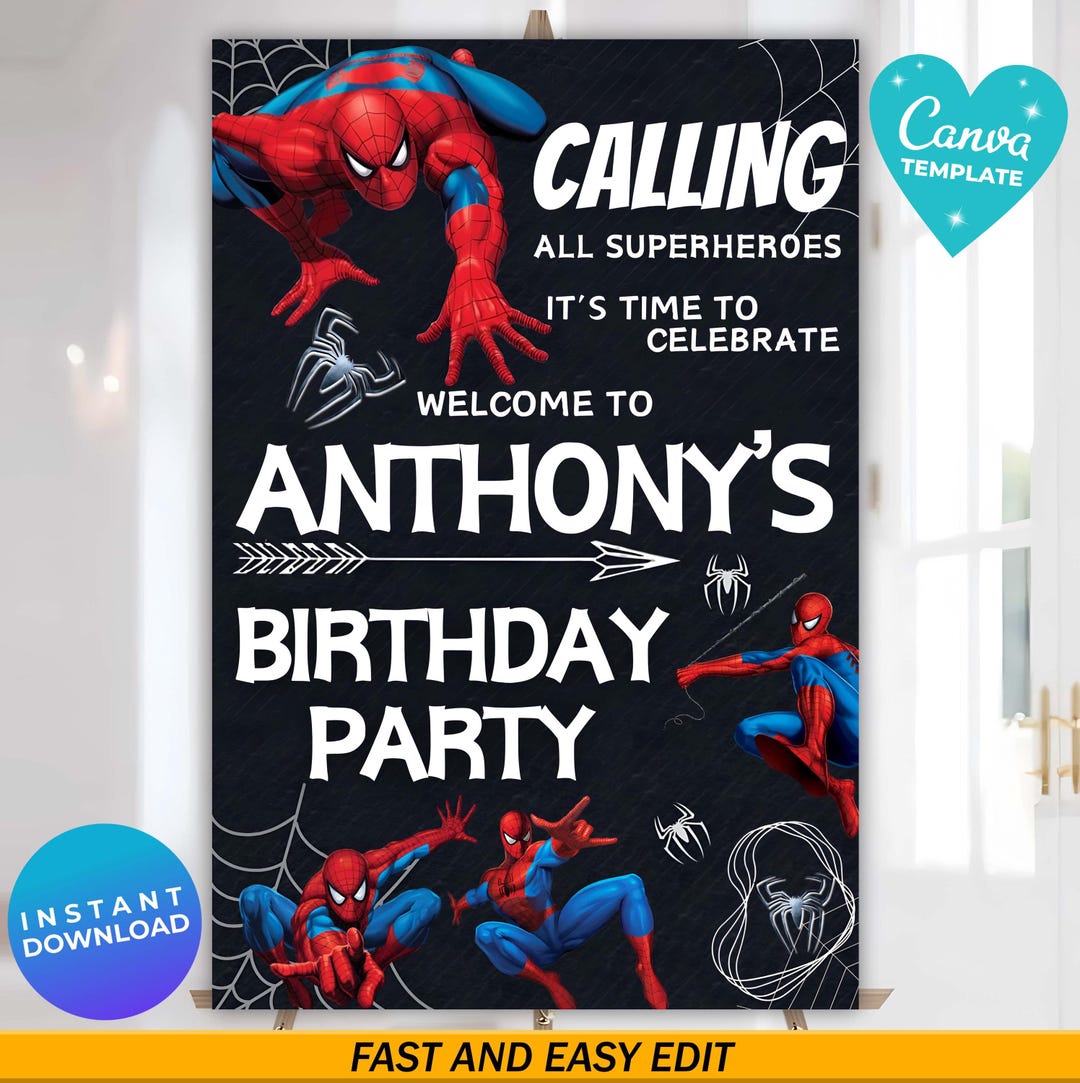 Editable Spiderman Birthday Welcome Sign Template, Spidey Sign Board ...