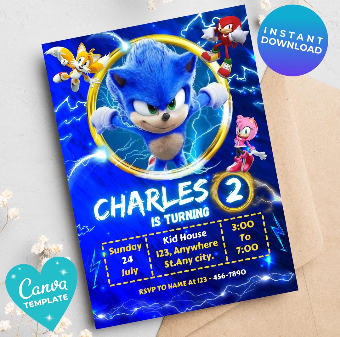 Sonic Editable Birthday Invitation | Hedgehog Party Invitation Template ...