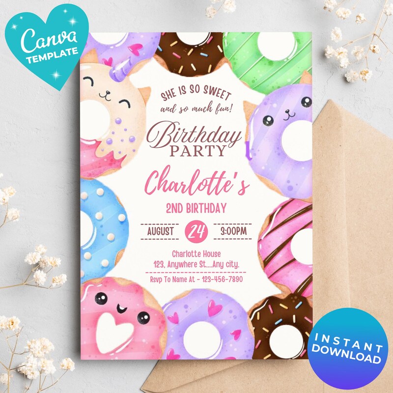 Donut Party Invitations - Etsy