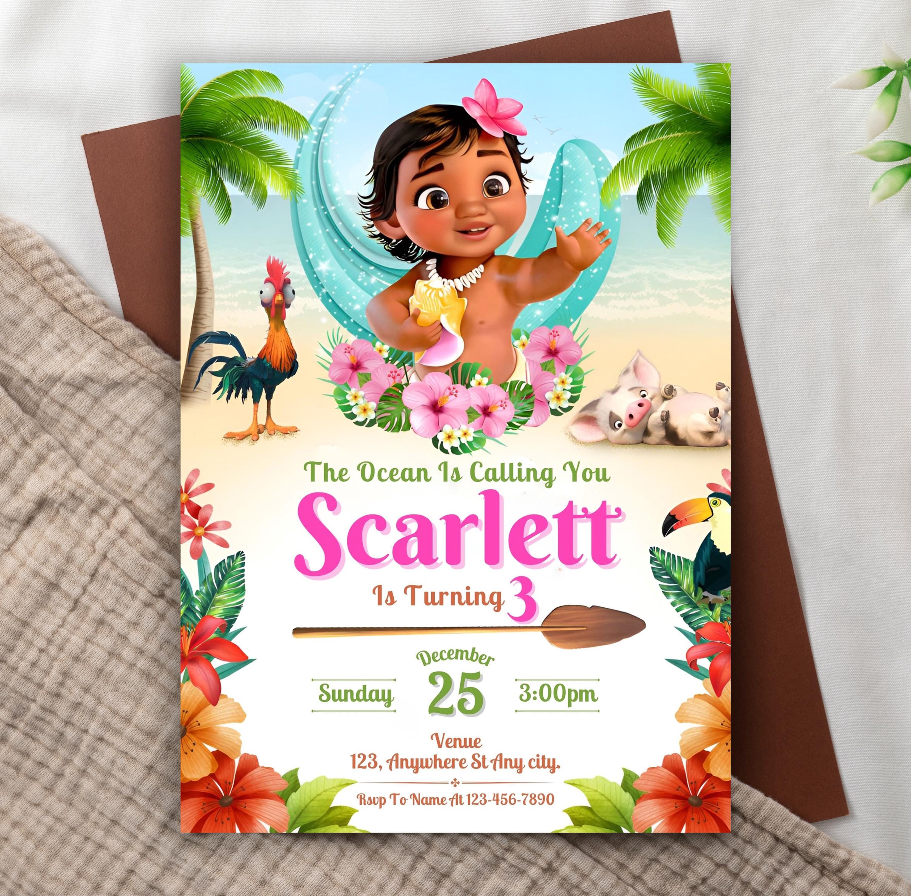 Editable Moana Birthday Invitation | Moana Theme Party Invitation ...