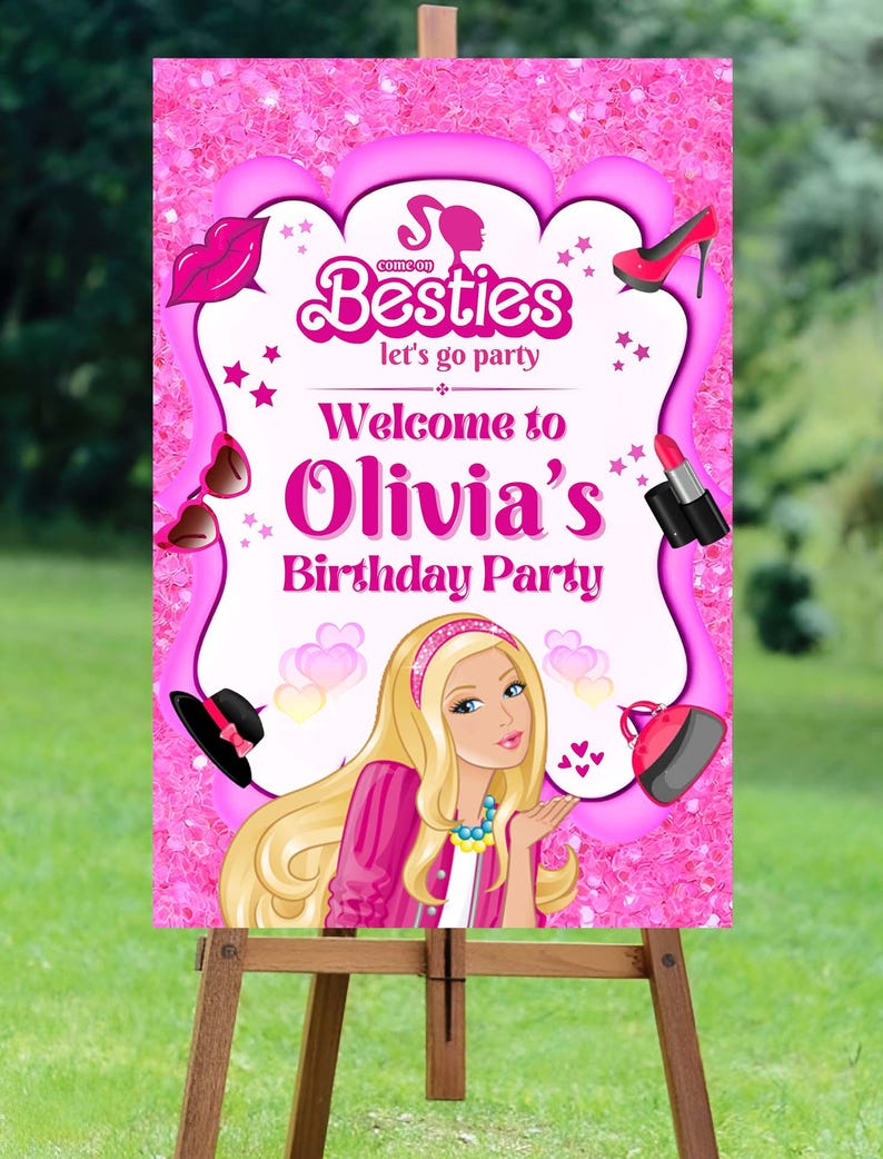 Editable Fashion Doll Welcome Sign Template | Pink Doll Party Welcome ...