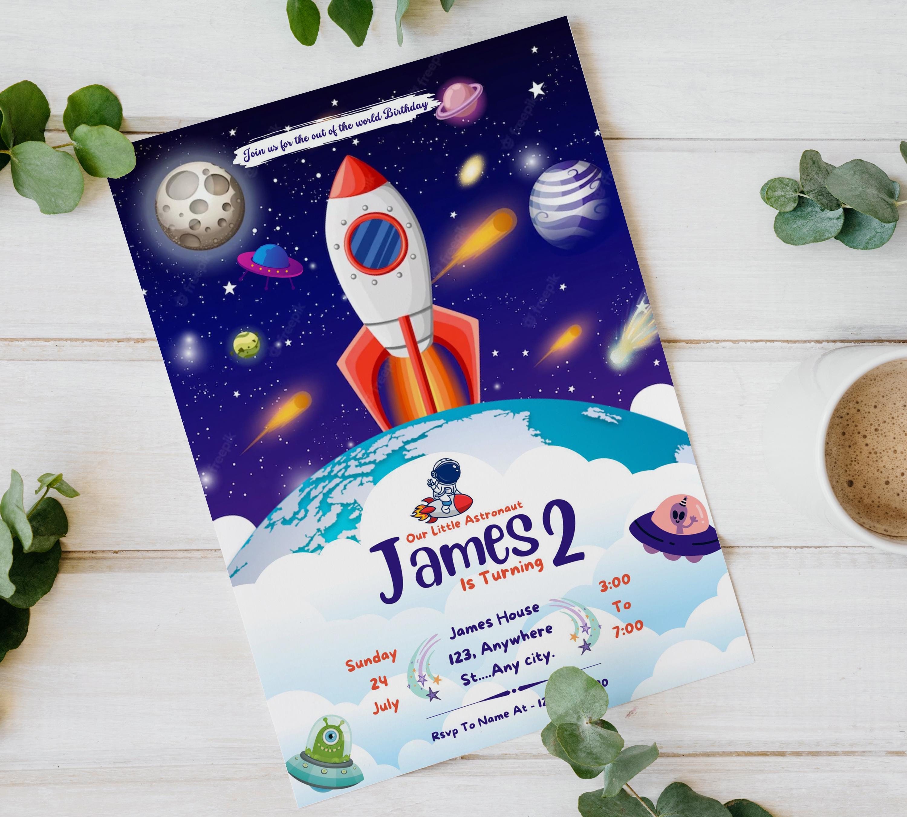 Editable Outer Space Birthday Invitation | Rocket Astronaut Invite ...