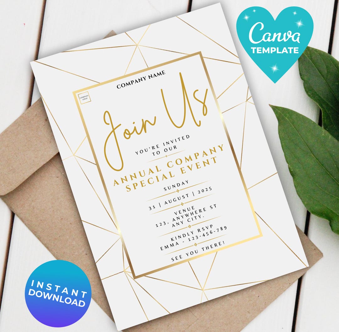 Company Event Invitation Template, Modern Gold Design (canva, Digital ...