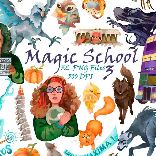 Clipart School of Magic Set of Magic Elements Magic Clipart - Etsy