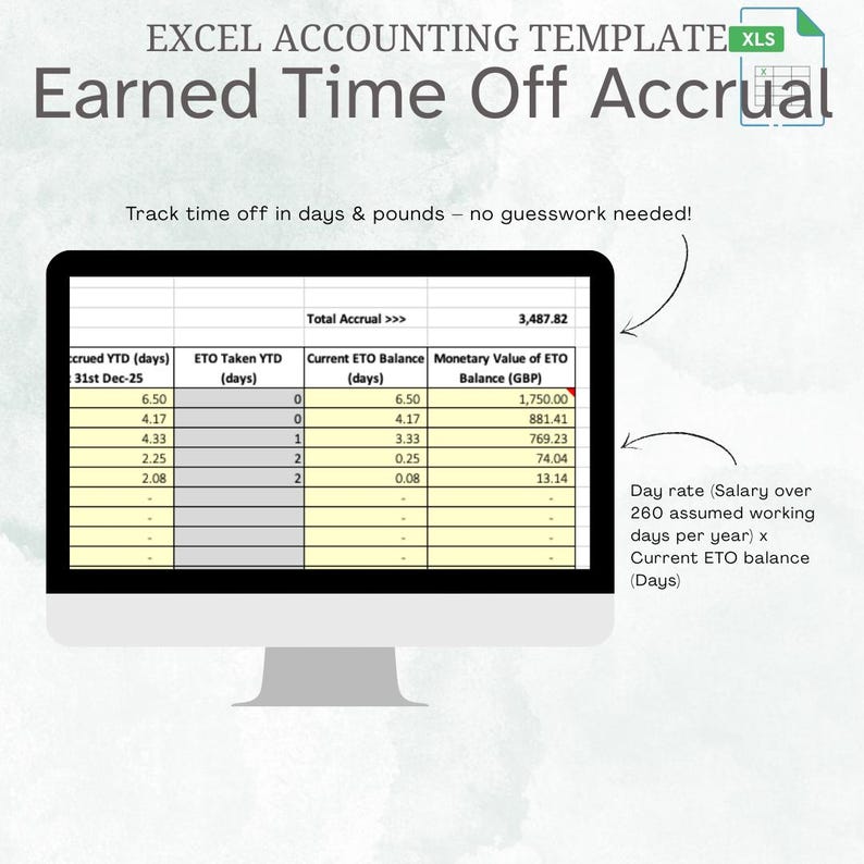 Earned Time off Accrual Calculator, Instant Excel Digital Download ...