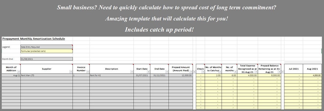 Prepayment Monthly Amortization Schedule Instant Excel - Etsy Australia