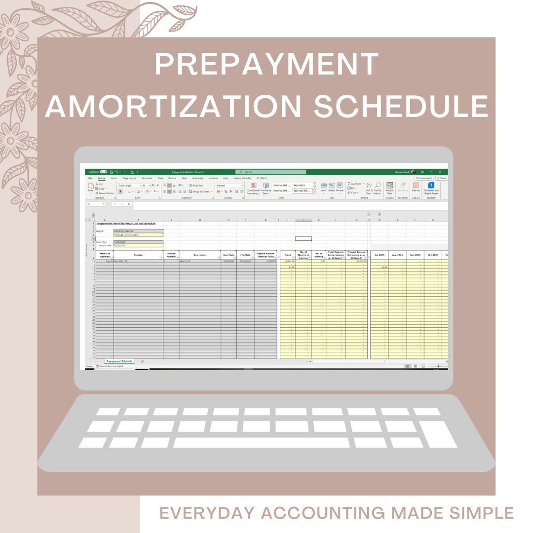 Prepayment Monthly Amortization Schedule | Instant Excel Digital ...