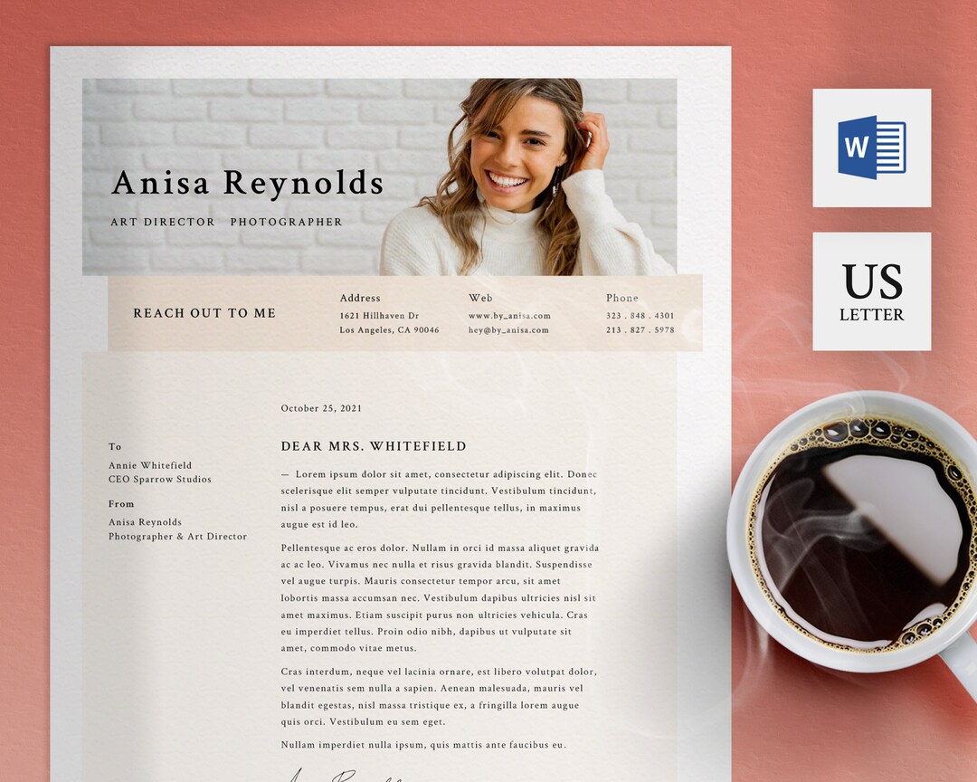 Cover Letter Template for Microsoft Word | US Letter Size One Page ...