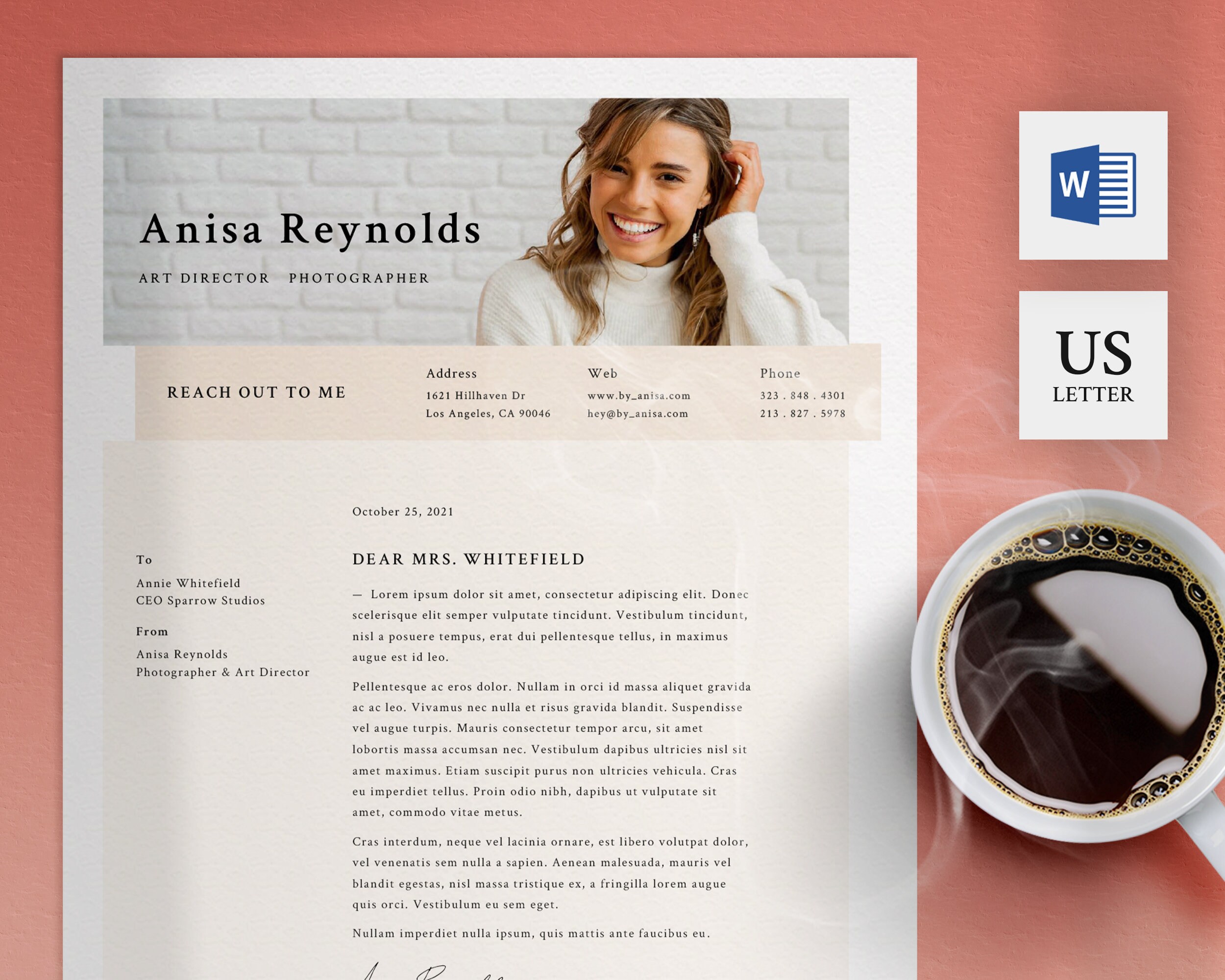 Cover Letter Template for Microsoft Word | US Letter Size One Page ...