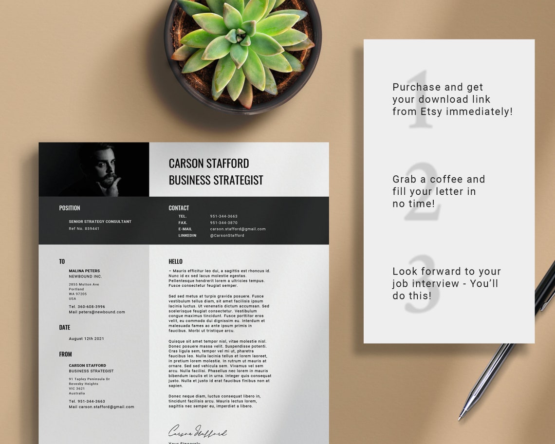 Cover Letter Template for Microsoft Word | US Letter Size One Page ...