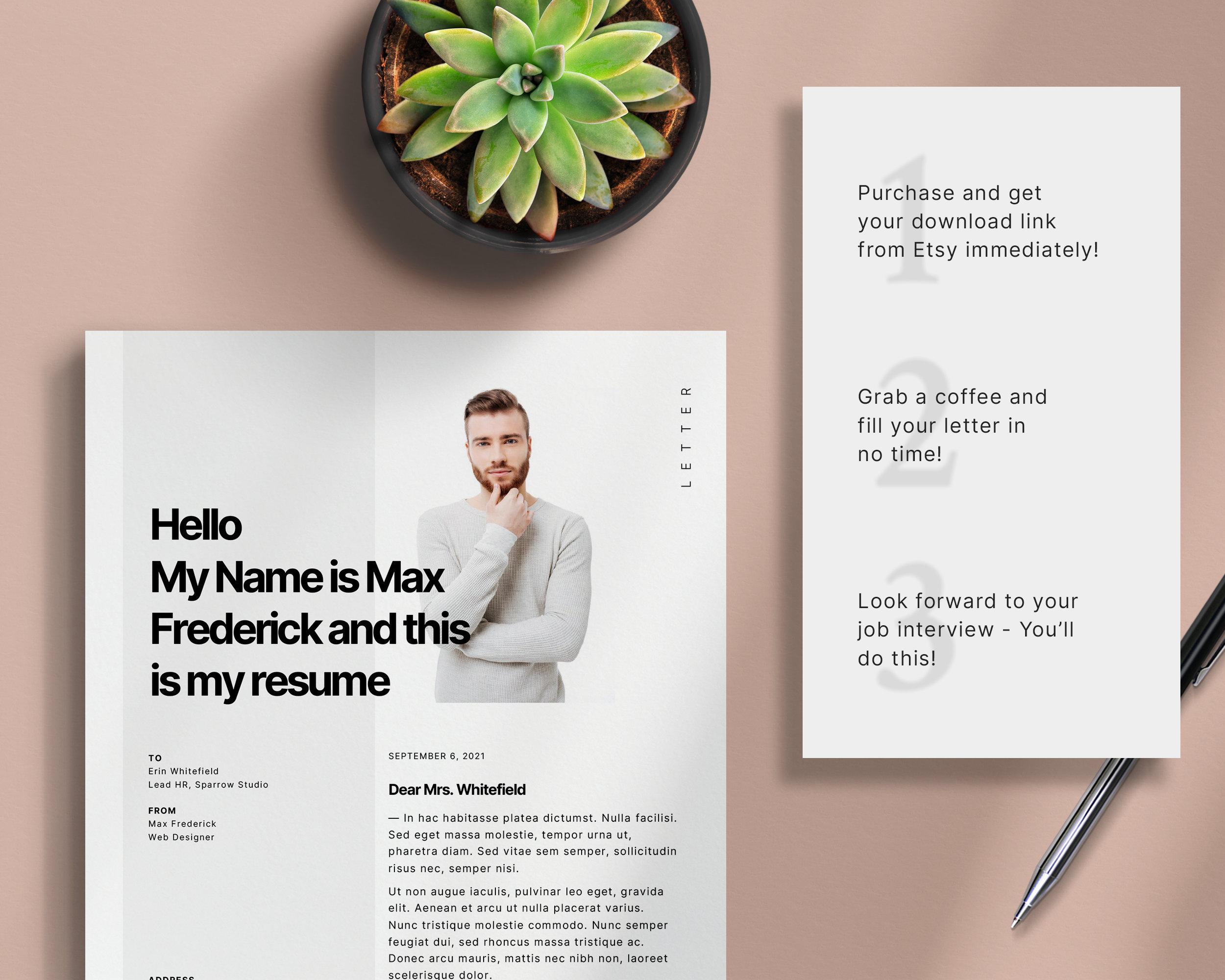 Professional Cover Letter Template With Photo | 1 Page US Letter Size ...