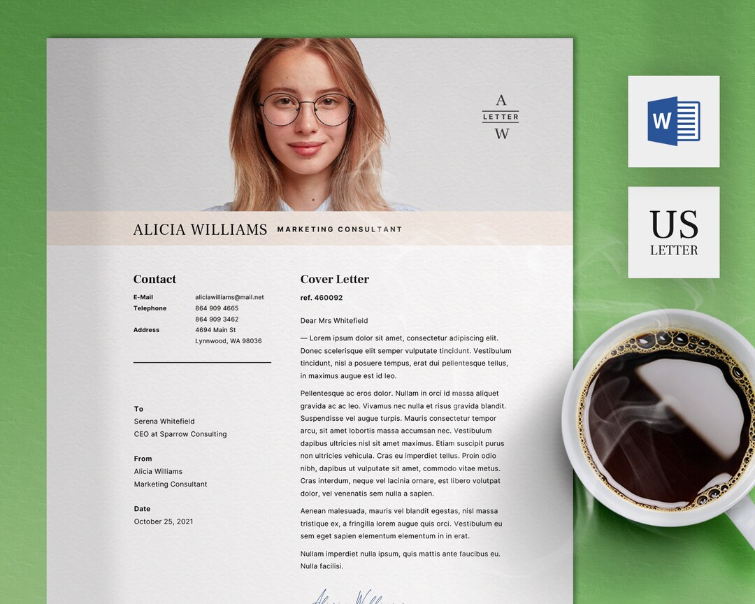 Cover Letter Template for Microsoft Word | US Letter Size One Page ...