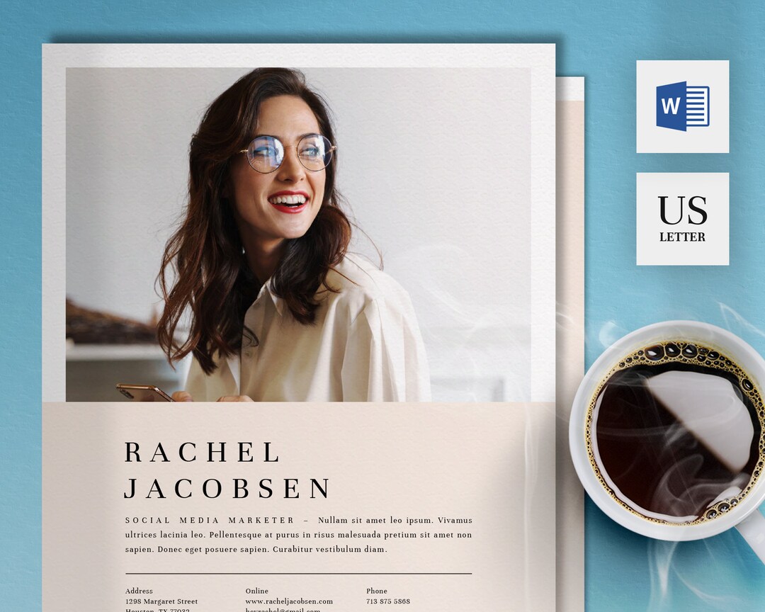 Professional Cover Letter Template With Photo | Two Page US Letter Size ...