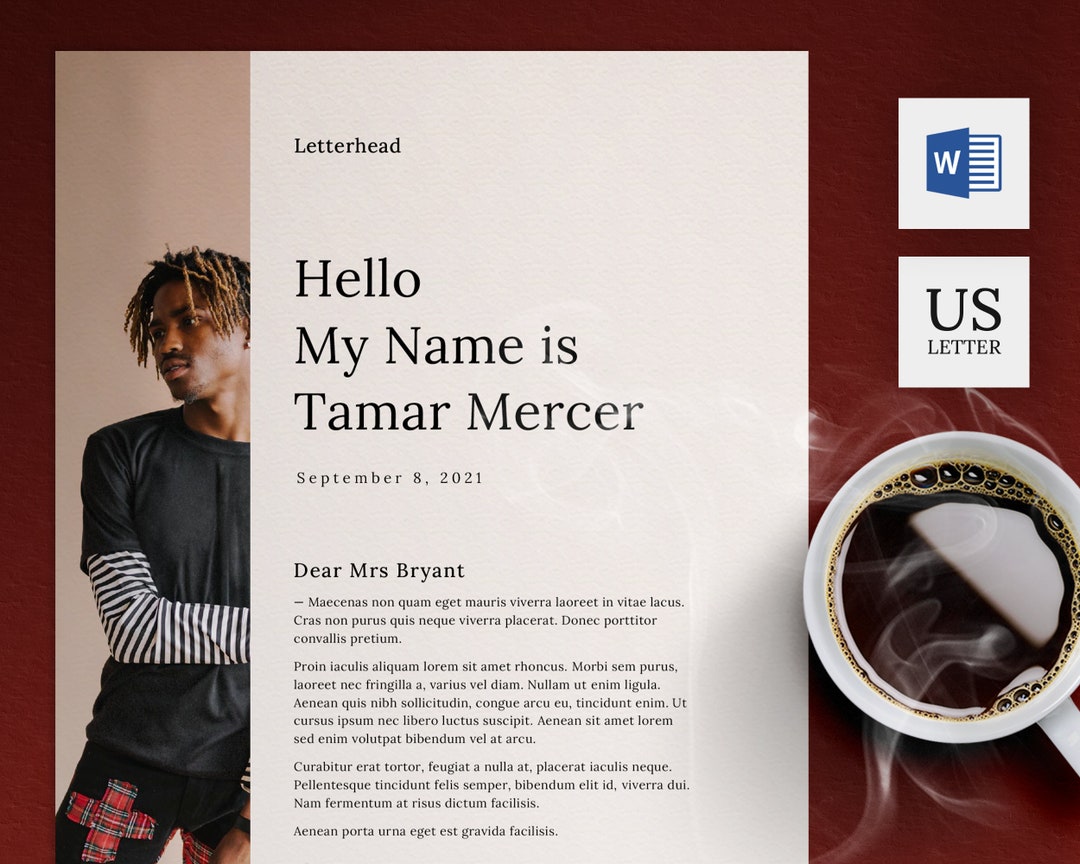 Professional Cover Letter Template With Photo | 1 Page US Letter Size ...