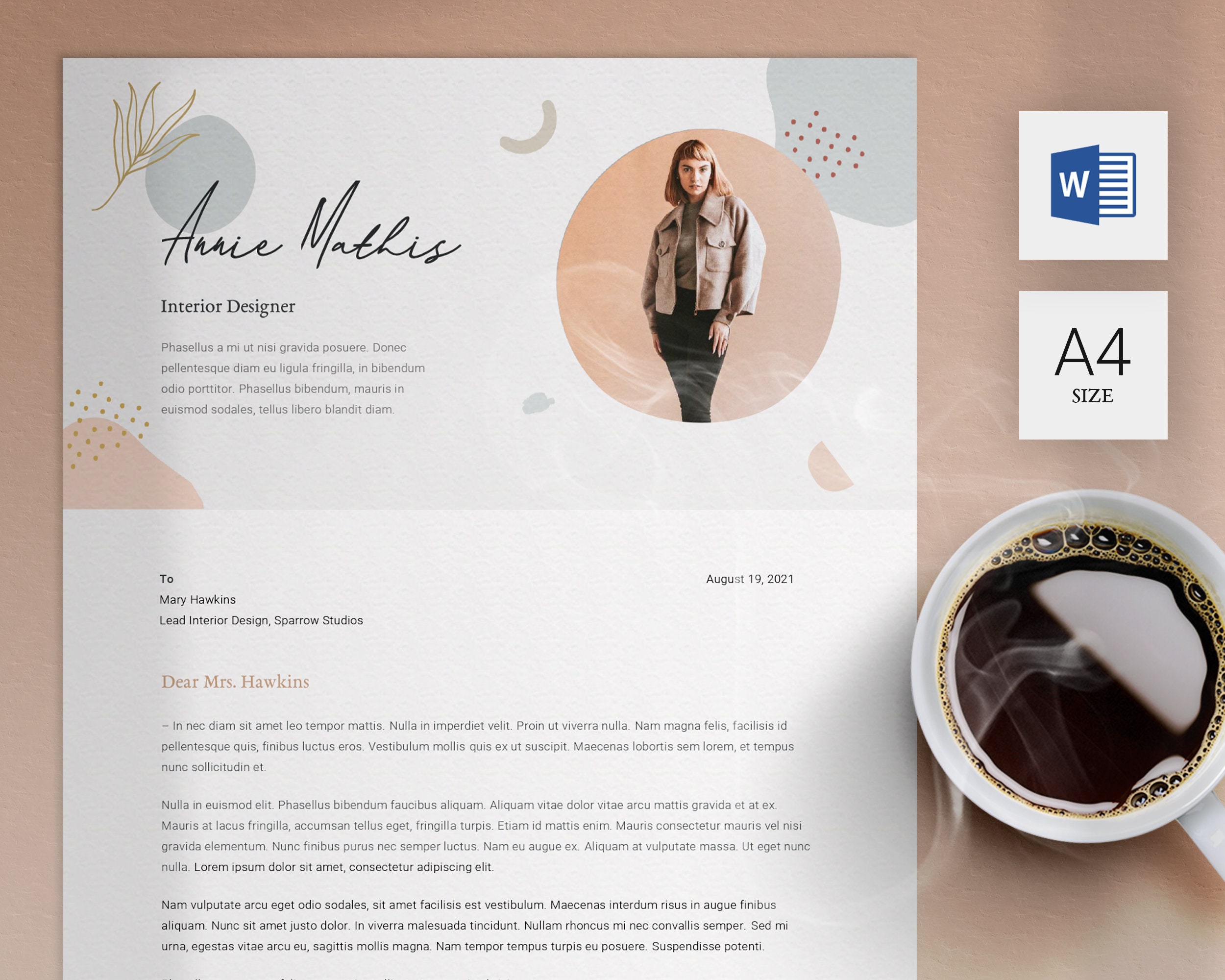 Cover Letter Template for Microsoft Word | A4 Size One Page Application ...