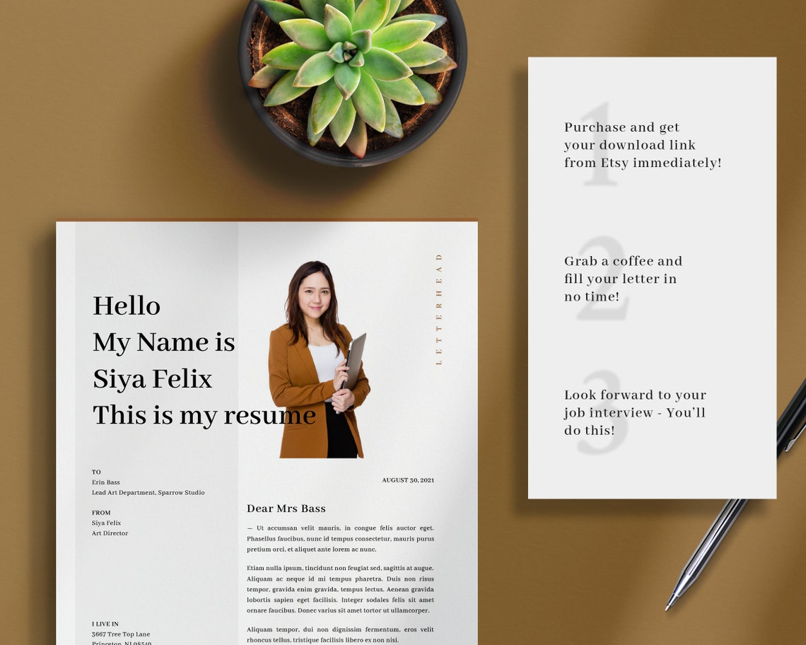 Professional Cover Letter Template With Photo | 1 Page US Letter Size ...