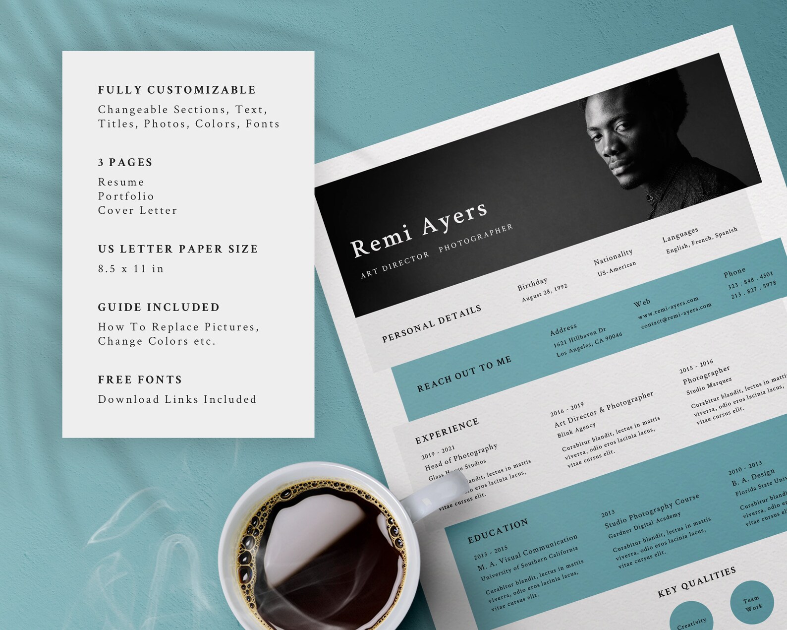 Professional Resume Template | Modern CV Template Word | 3 Page CV ...