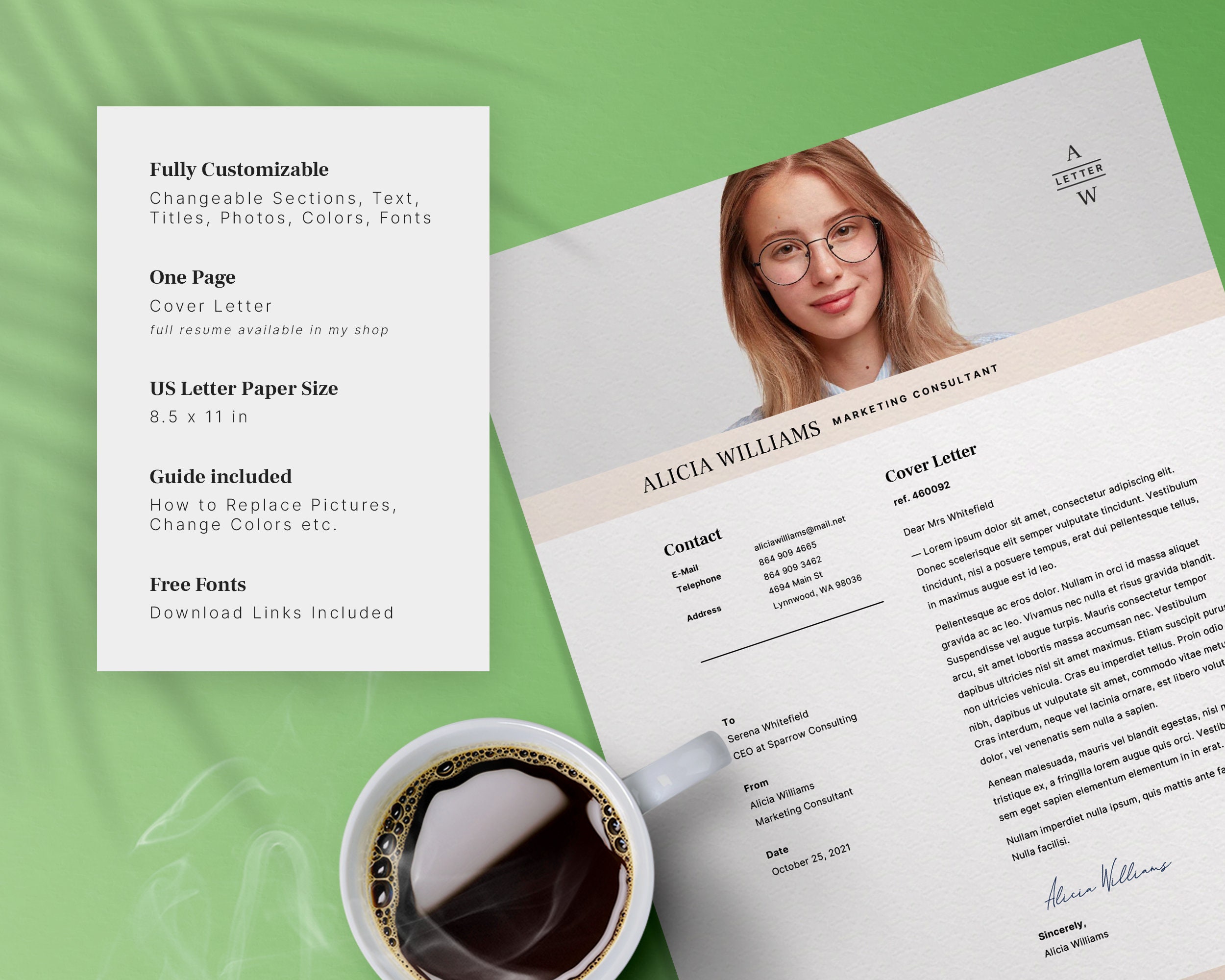 Cover Letter Template for Microsoft Word | US Letter Size One Page ...