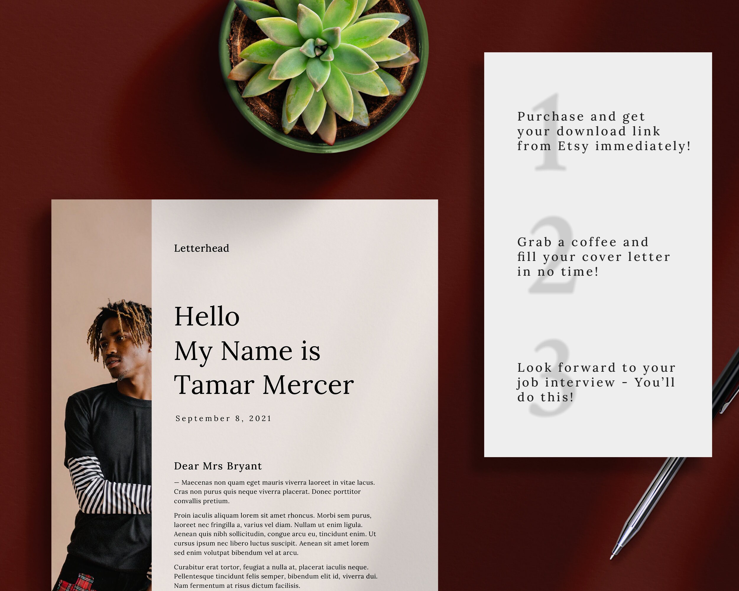 Professional Cover Letter Template With Photo | 1 Page US Letter Size ...
