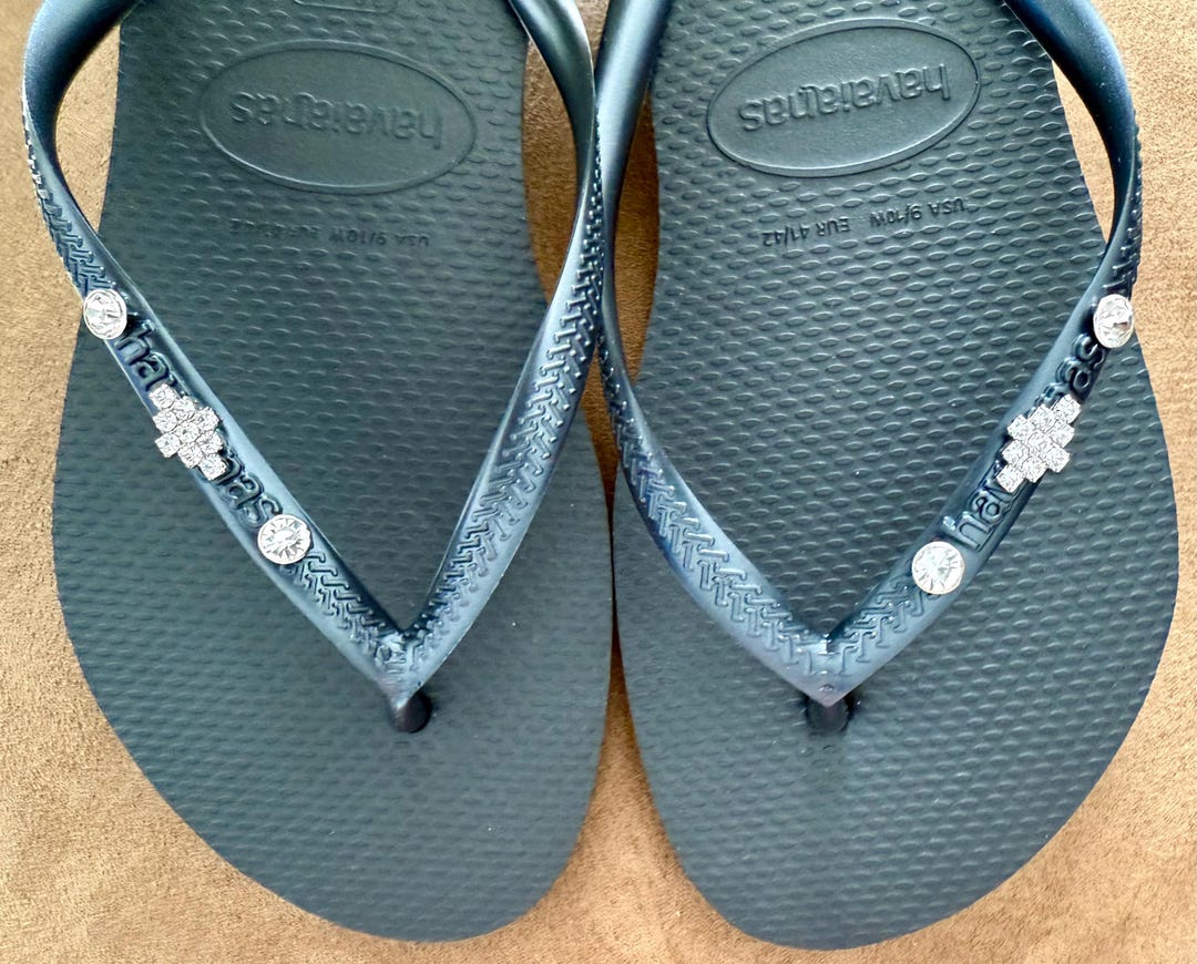 Original HAVAIANAS Flip Flops Women Slim With Silver Diamond and ...