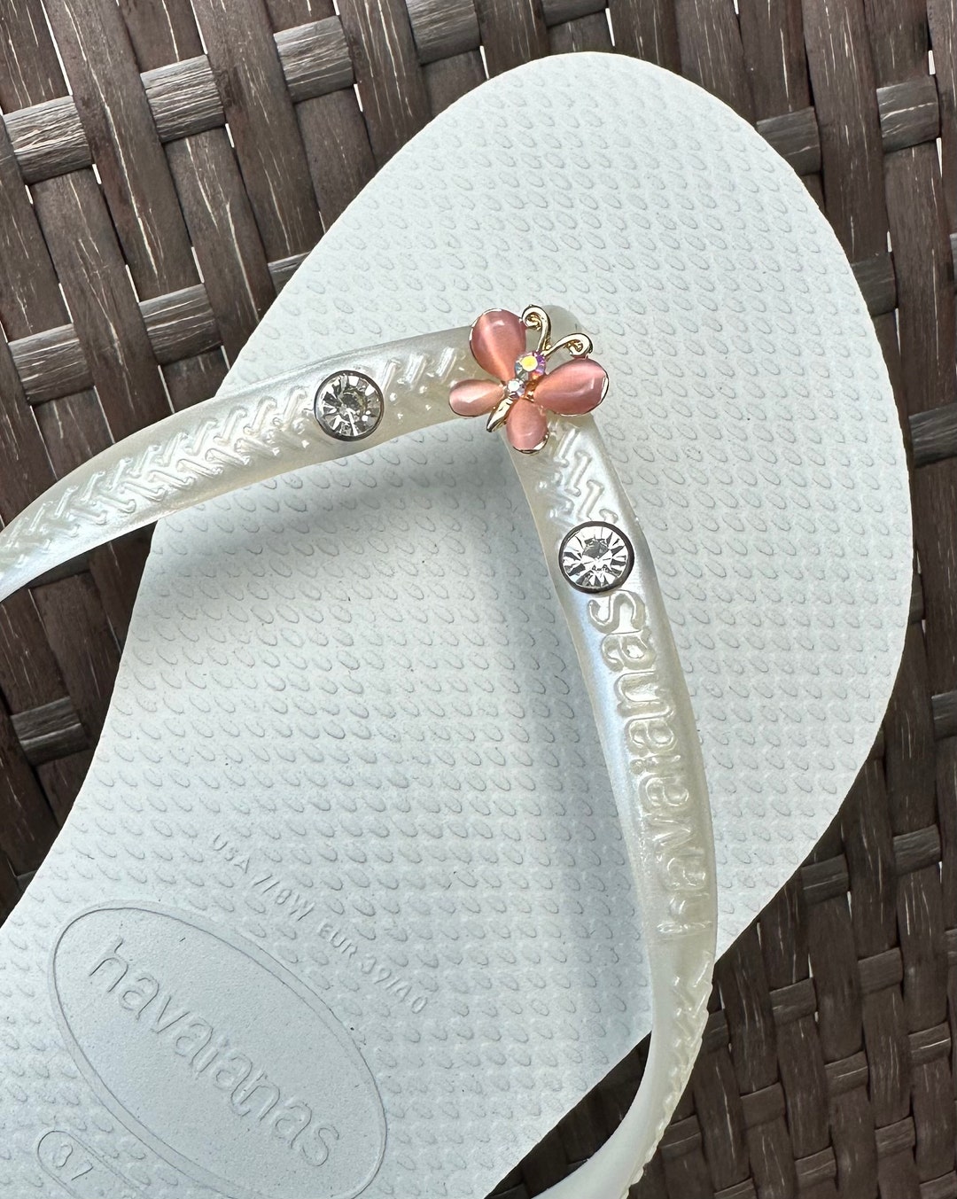 Original HAVAIANAS Flip Flops Women Slim With Butterfly + Crystals and ...
