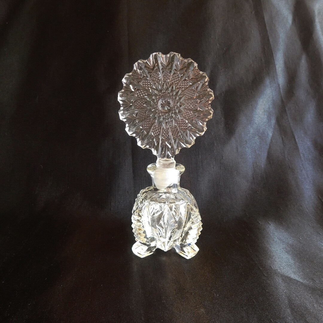 Cut Glass Footed Perfume Bottle With Large Stopper 22451 - Etsy