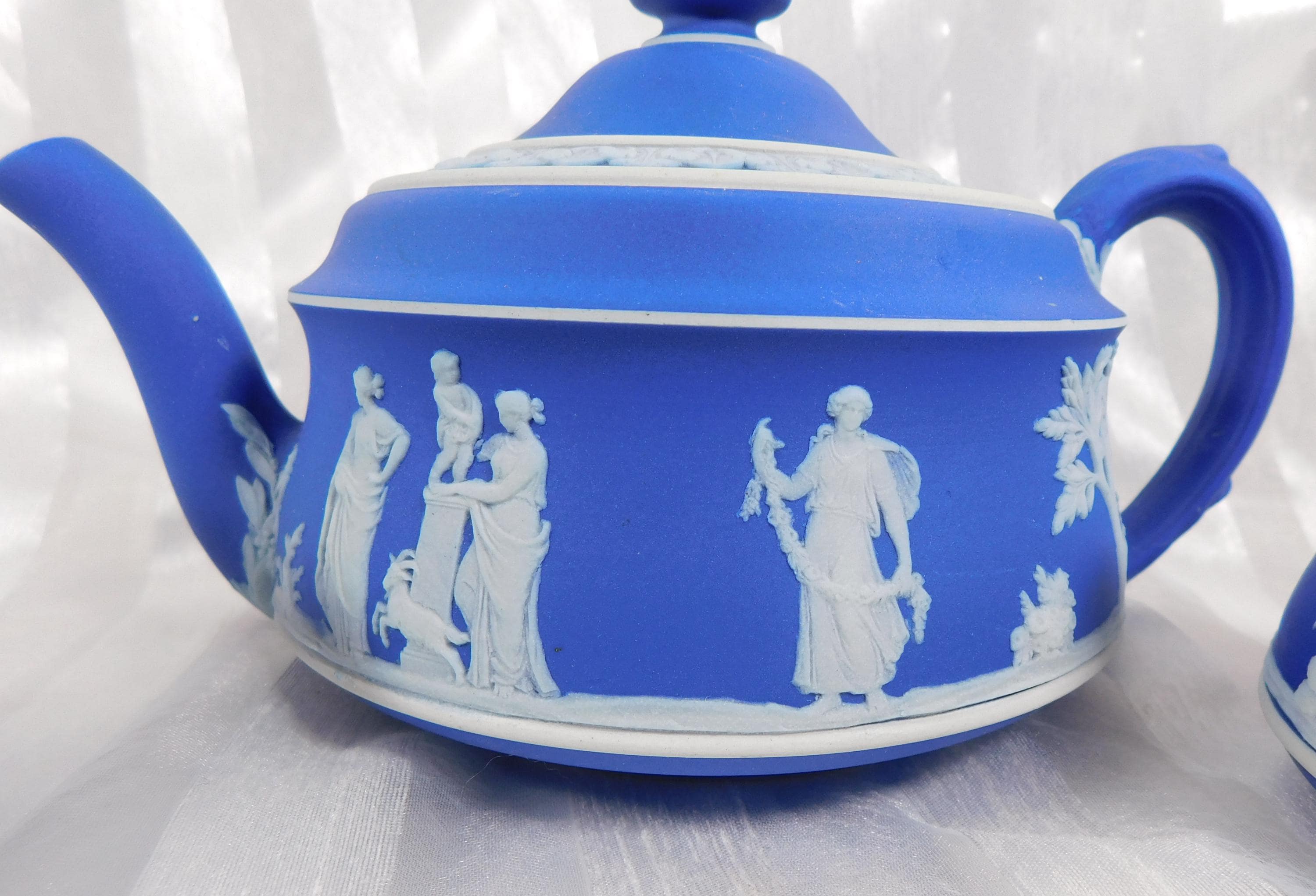 Portland Blue Wedgwood Jasperware Teapot Sugar Bowl and Creamer # 26637 ...